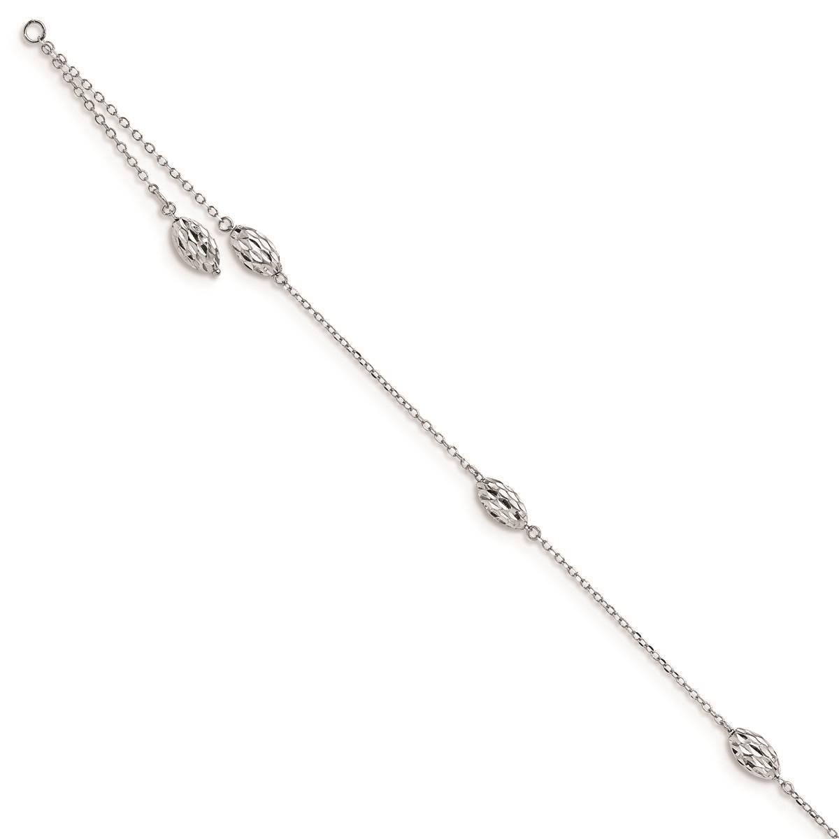 Gold Classics(tm) 14kt. White Gold Puffed Rice Bead 9in Anklet