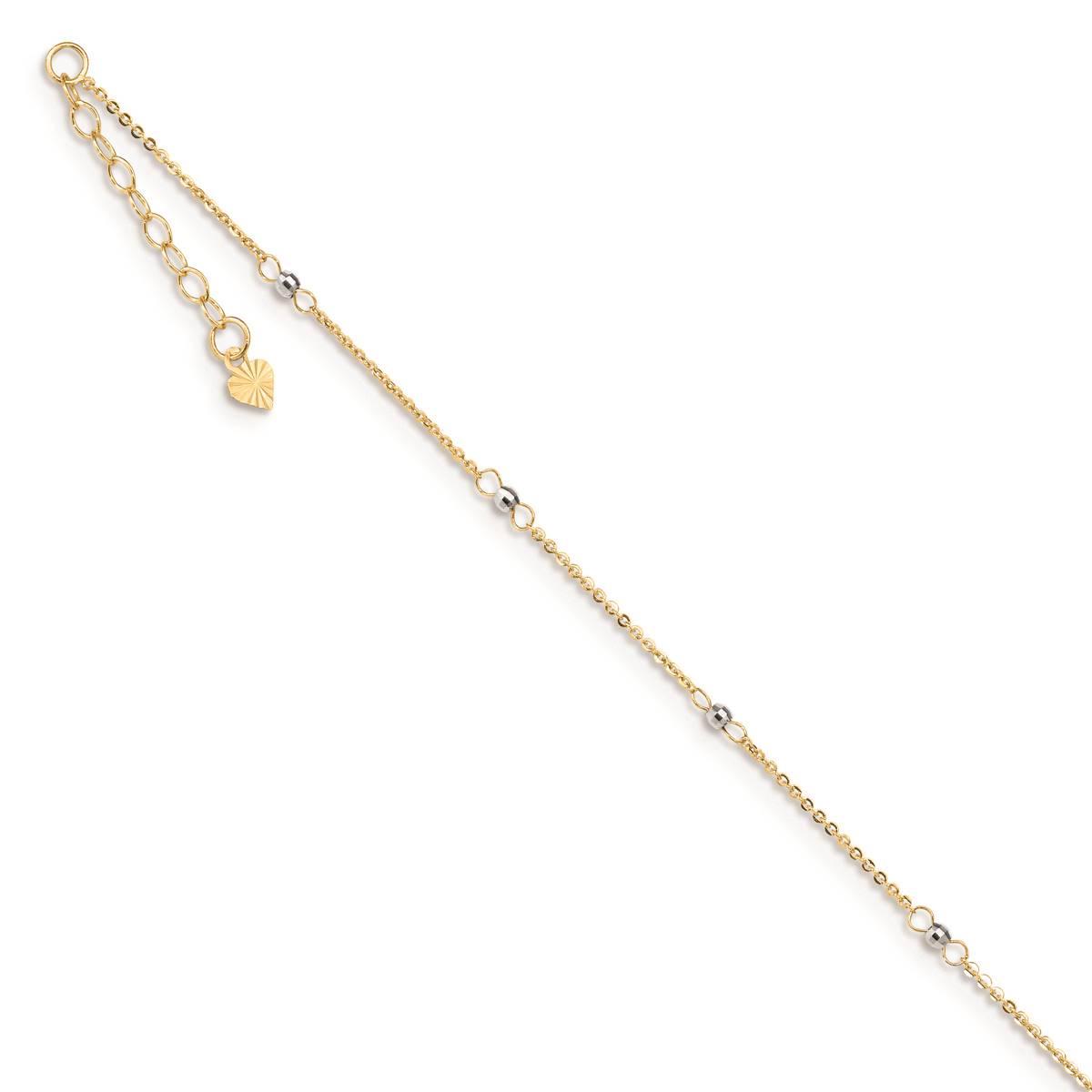 Reflective Bead Cable Anklet in 14k White and Yellow Gold - Tt Gold