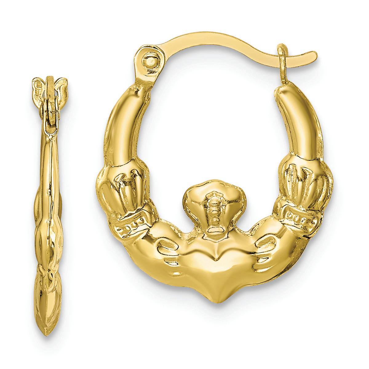 Click here for Gold Classics(tm) 10kt. Claddagh Hollow Hoop Earri... prices