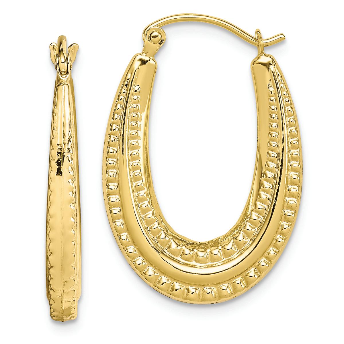 Click here for Gold Classics(tm) 10kt. Textured Oval Hollow Hoop... prices
