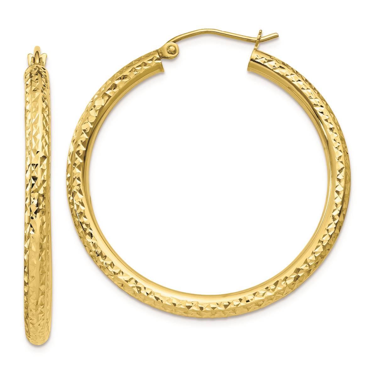 Click here for Gold Classics(tm) 10kt. Diamond-Cut 30mm Round Hoo... prices