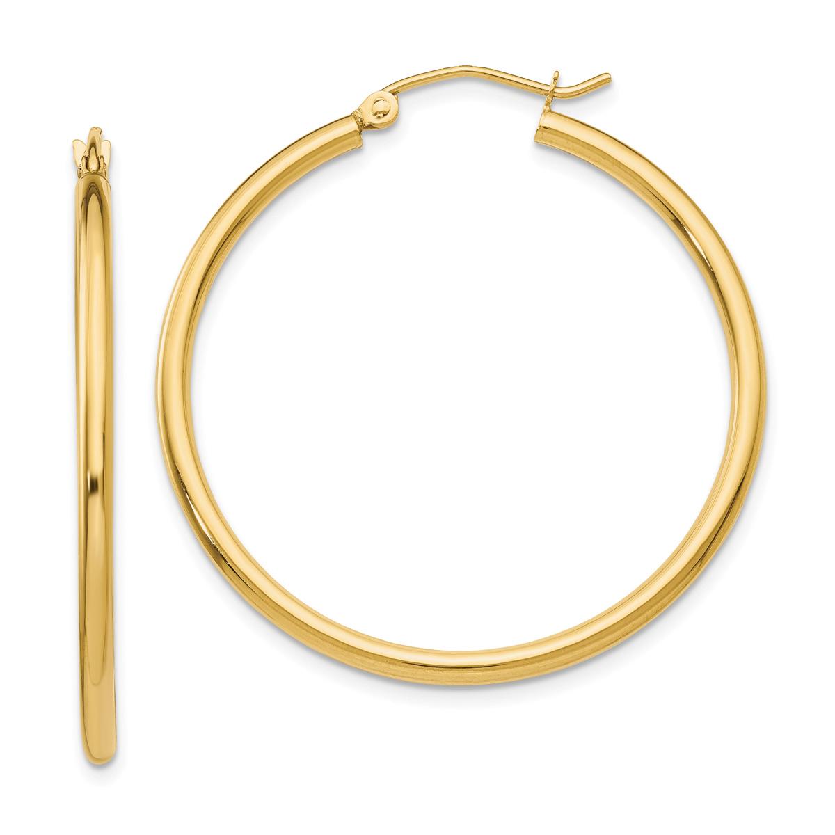 Click here for Gold Classics(tm) 14kt. Gold 35mm Tube Hoop Earrin... prices