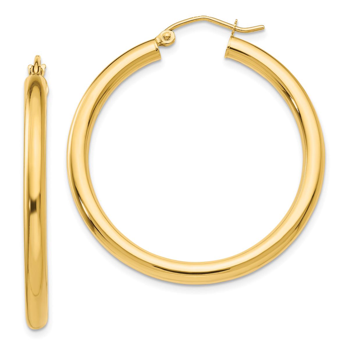 Click here for Gold Classics(tm) 14kt. Gold 35mm Tube Hoop Earrin... prices