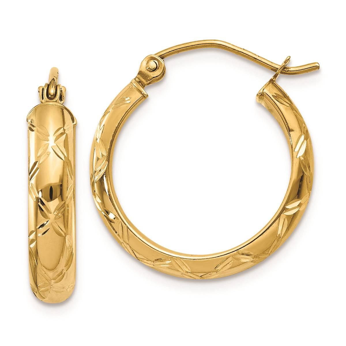 Click here for Gold Classics(tm) 14kt. Diamond-Cut 13x3mm Hoop Ea... prices