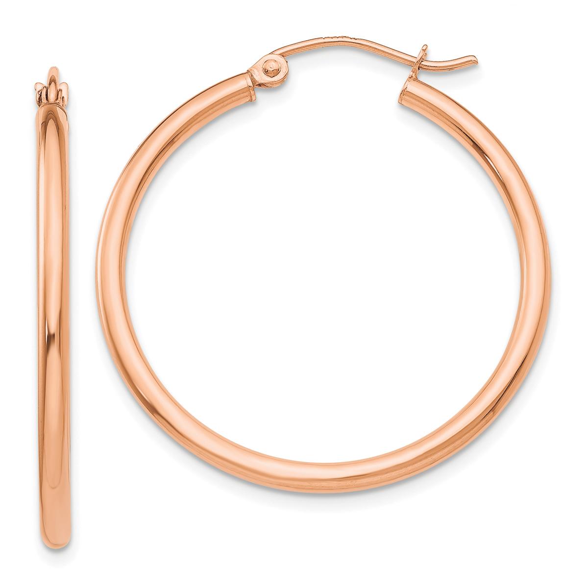 Click here for Gold Classics(tm) 14kt. Rose Gold 30mm Tube Hoop E... prices