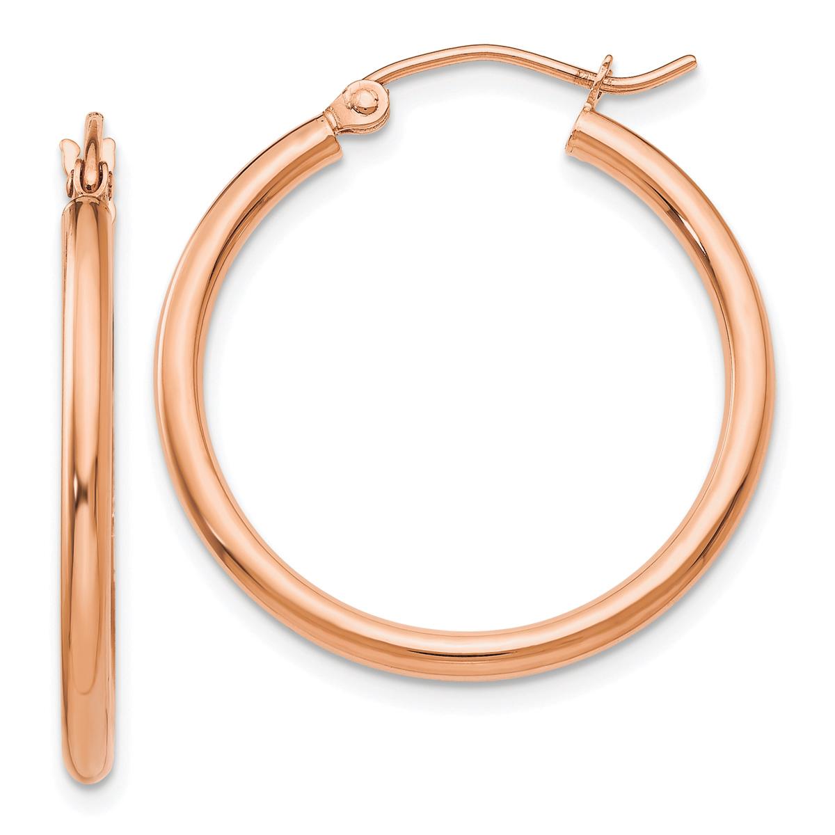 Click here for Gold Classics(tm) 14kt. Rose Gold 25mm Tube Hoop E... prices