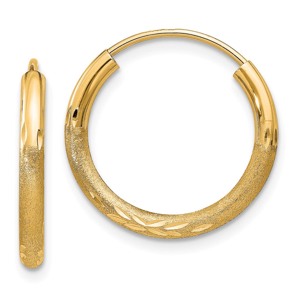 Click here for Gold Classics(tm) 18mm. 14kt. Satin Diamond Cut Ho... prices