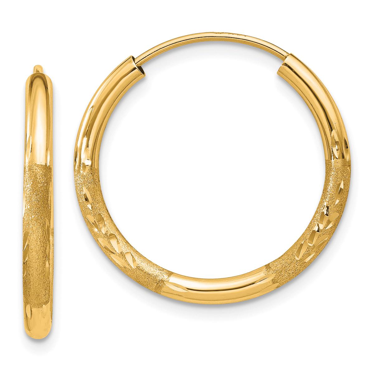 Click here for Gold Classics(tm) 20mm. 14kt. Satin Diamond Cut Ho... prices