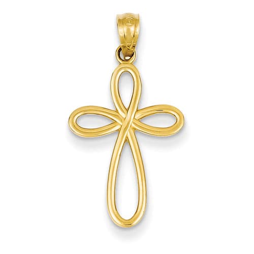 Click here for Gold Classics(tm) Yellow Gold Ribbon Cross Pendant prices