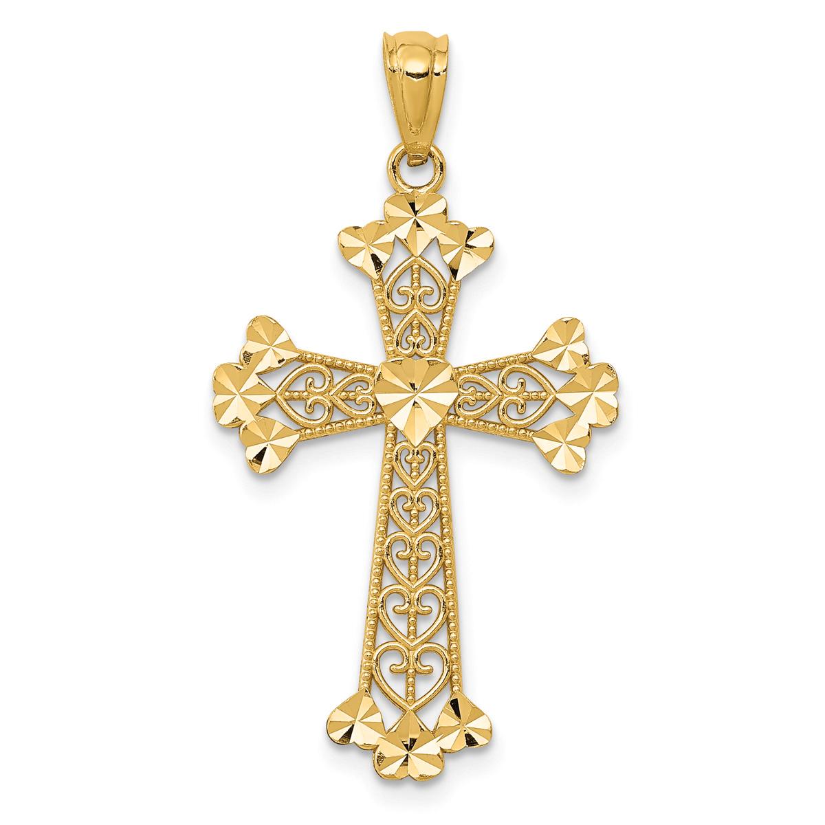 Click here for Gold Classics(tm) 14kt. 18in. Filigree Hearts Cros... prices