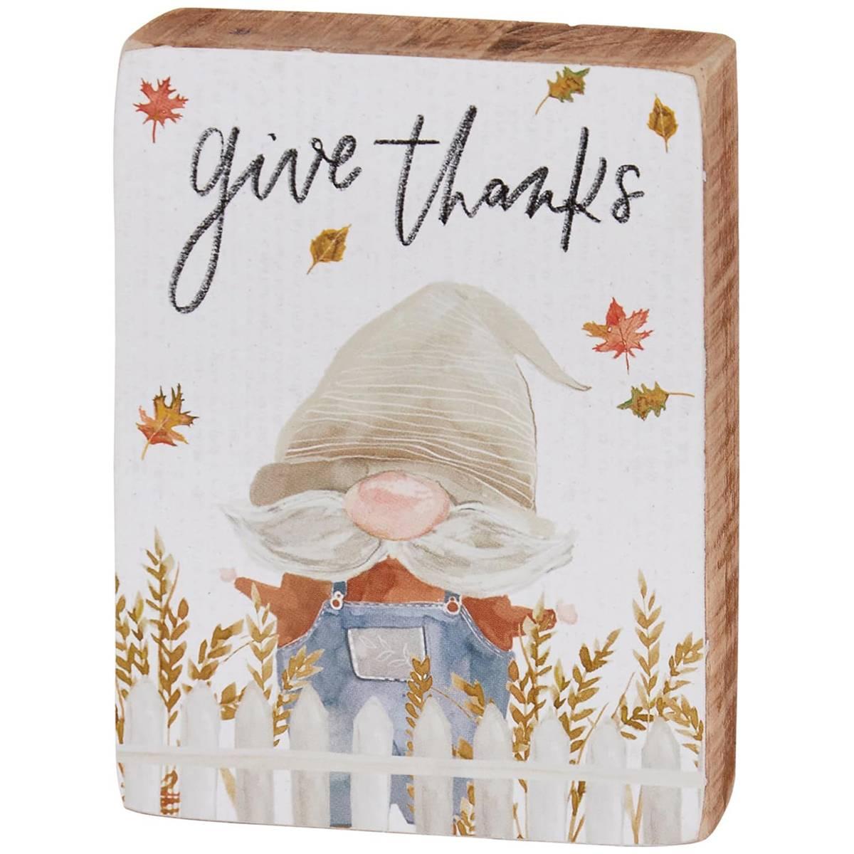 Click here for Primitives By Kathy Block Sign - Give Thanks Gnome prices