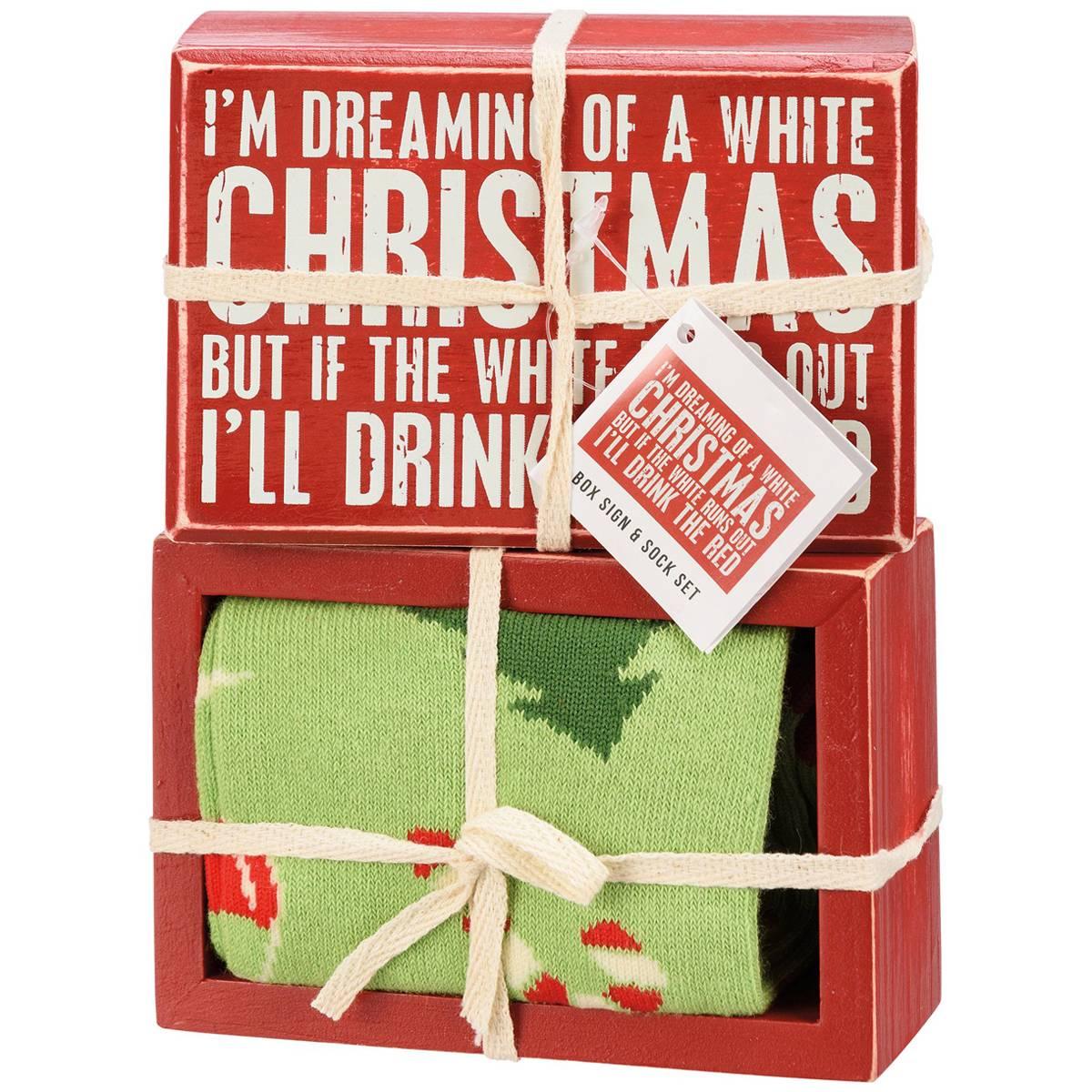 Click here for Primitives By Kathy White Christmas Box Sign & Soc... prices