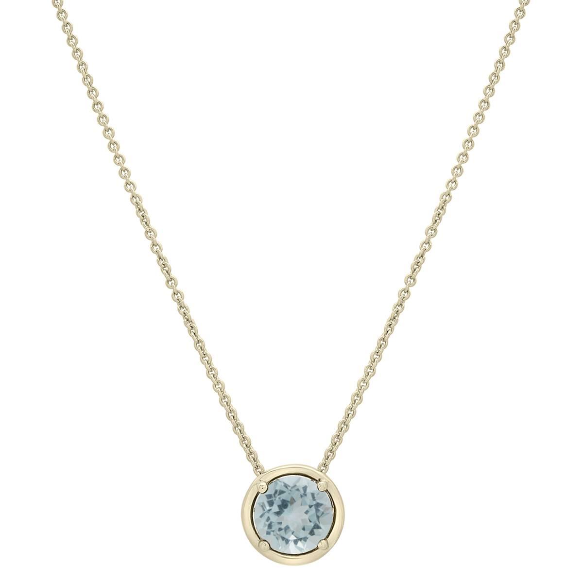 Click here for Gold-Plated Lab-Grown Aqua Center Stone Pendant Ne... prices