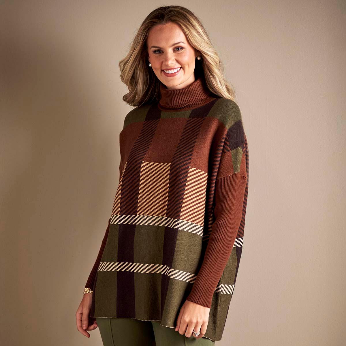 Click here for Womens Joseph A. Long Sleeve Plaid Poncho Sweater prices