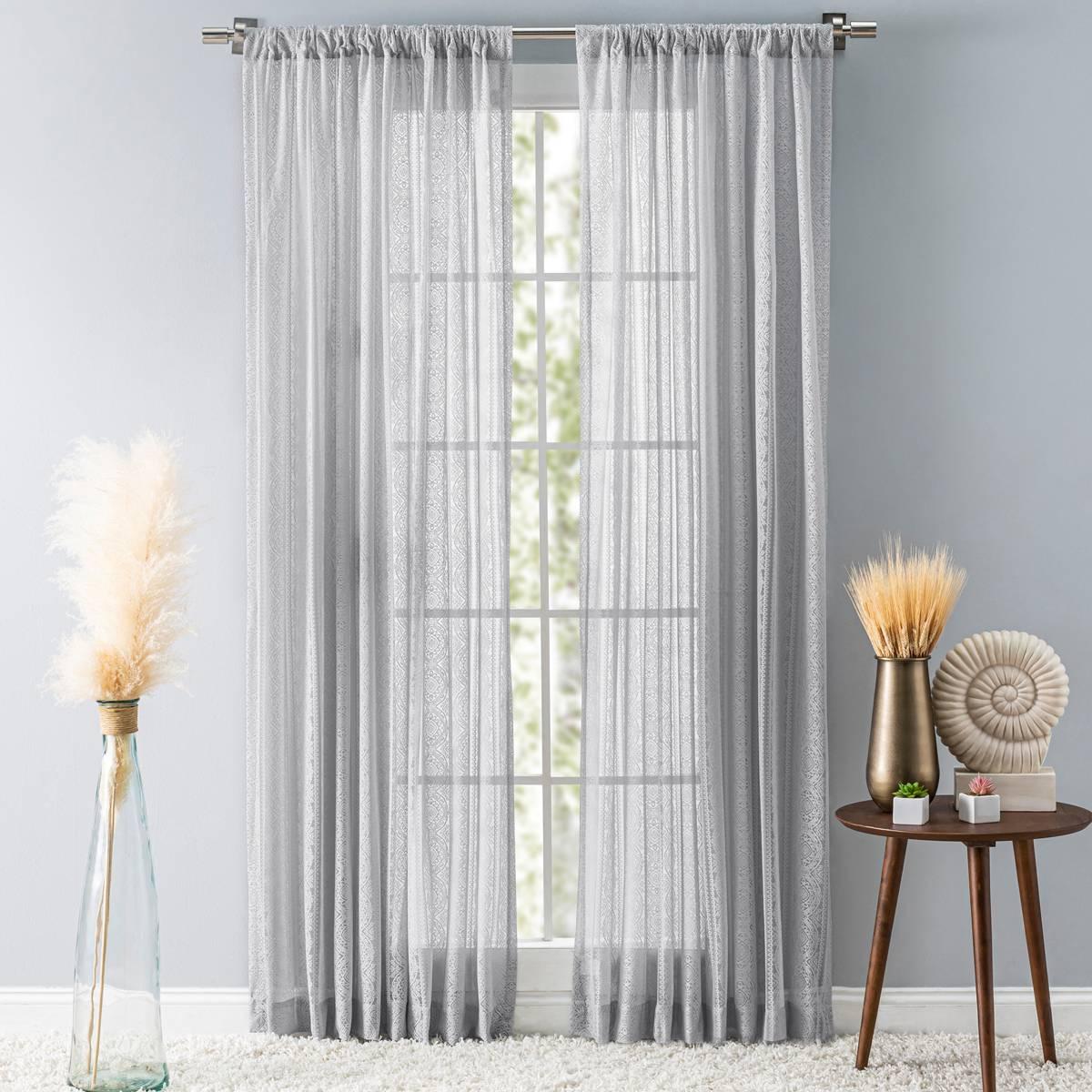 Click here for Ricardo(R) Stripe Lace Rod Pocket Curtain Panel prices