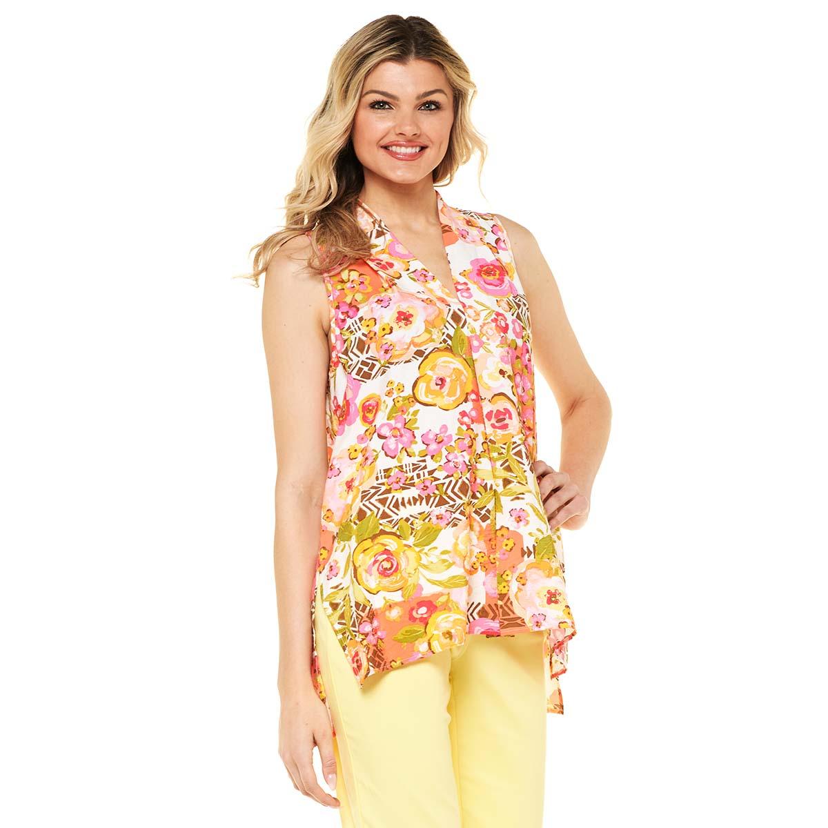 Click here for Womens Floral & Ivy Sleeveless Front Inverted Plea... prices