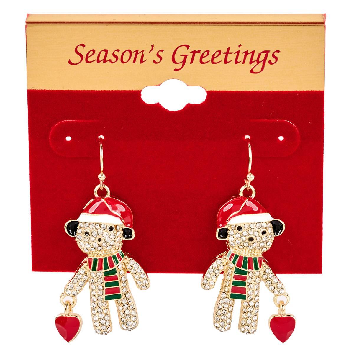 Click here for Festive Bear Drop Earrings with Sparkling White St... prices