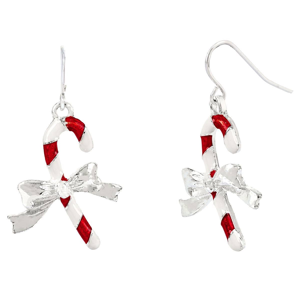 Click here for CZ Candy Cane Bow Drop Earrings prices