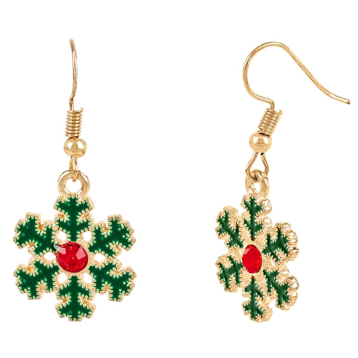 Click here for Green & Red Snowflake CZ Drop Earrings prices