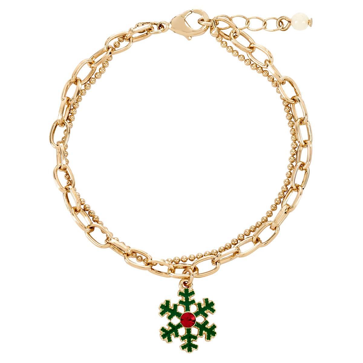 Click here for Double Chain Bracelet with Green & Red Snowflake C... prices