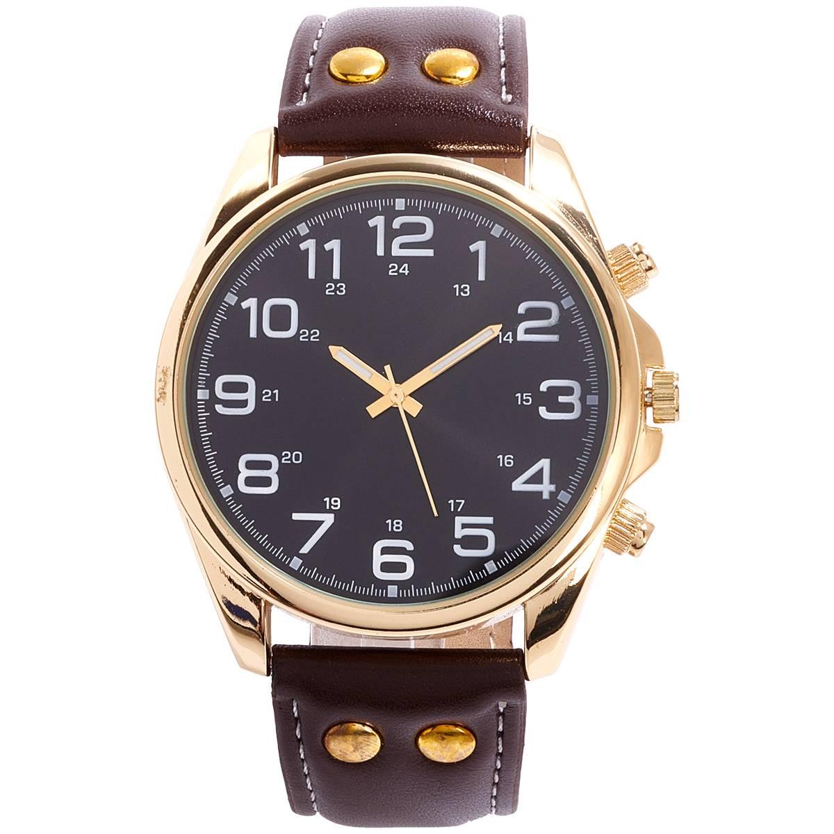 Click here for Mens Gold-Tone Brown Faux Leather Strap Watch - 50... prices