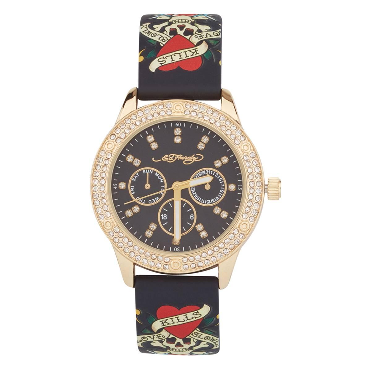 Click here for Womens Ed Hardy Printed Strap Crystal Watch - 1498... prices