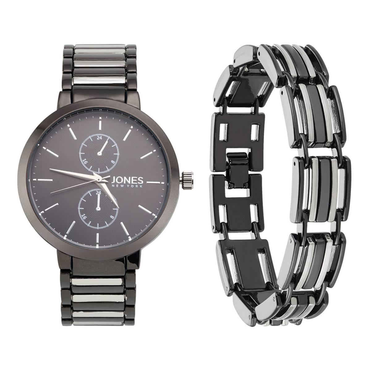 Click here for Mens Jones New York Silver-Tone Watch/Bracelet Set... prices