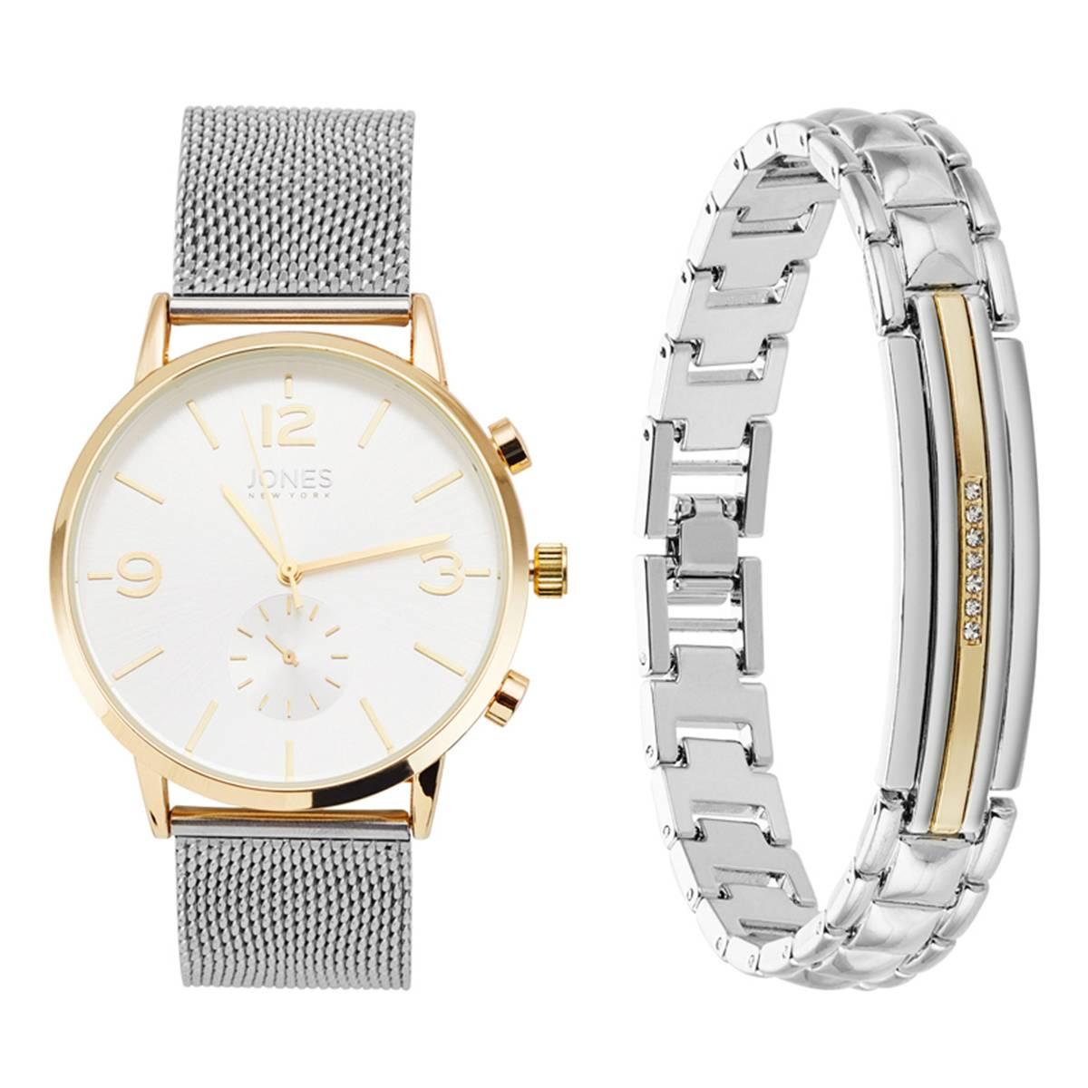 Click here for Mens Jones New York Two-Tone Watch/Bracelet Set -... prices
