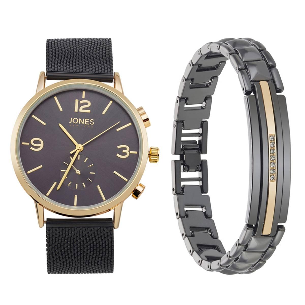 Click here for Mens Jones New York Black Dial Watch/Bracelet Set... prices