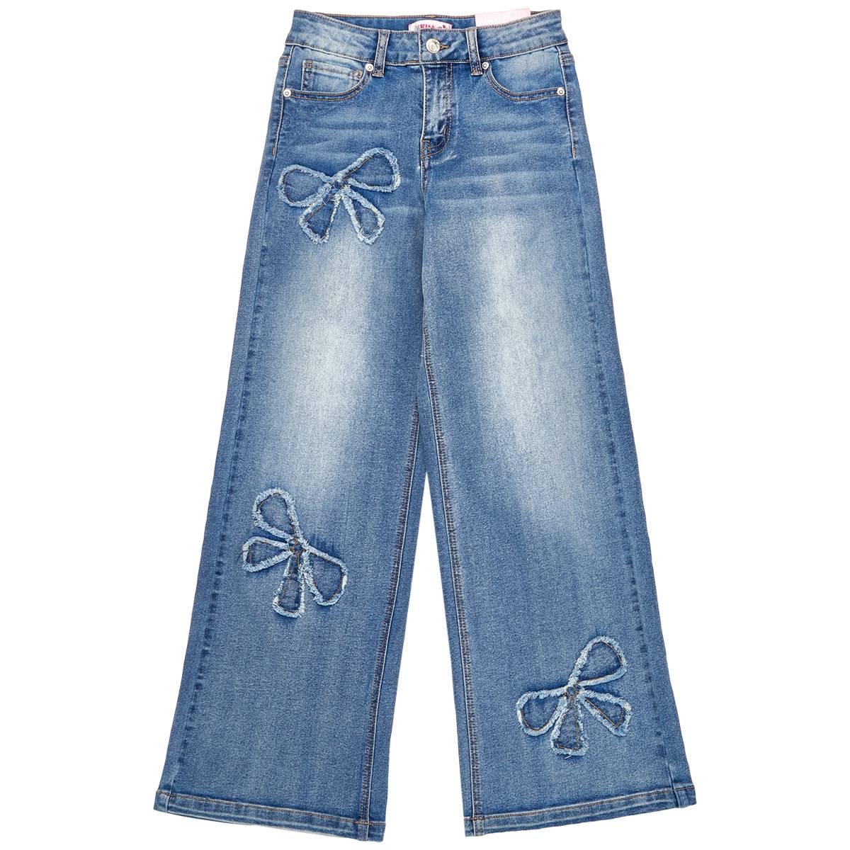Click here for Girls(7-16) 1st Kiss(R) Wide Leg Bow Patch Jeans prices