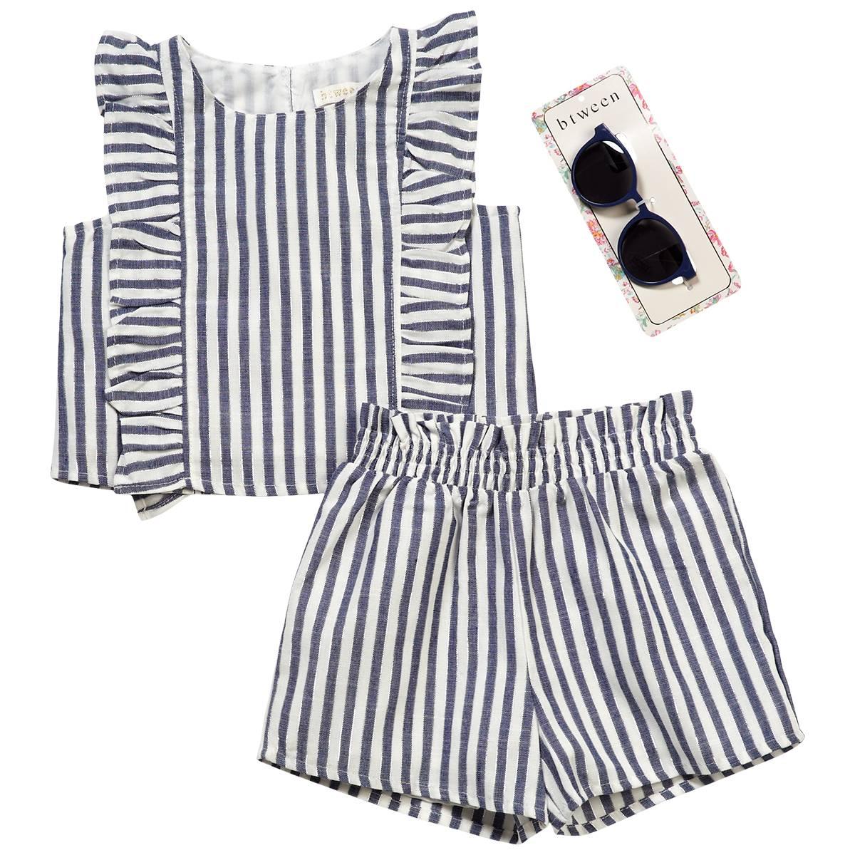 Click here for Girls (4-6x) BTween(R) Striped Ruffled Top & Short... prices