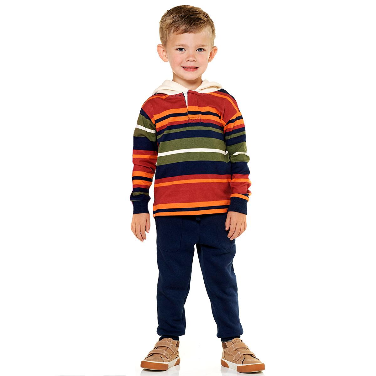 Toddler Boy Stitch & Stone Stripe Hooded Rugby Top & Jogger Set