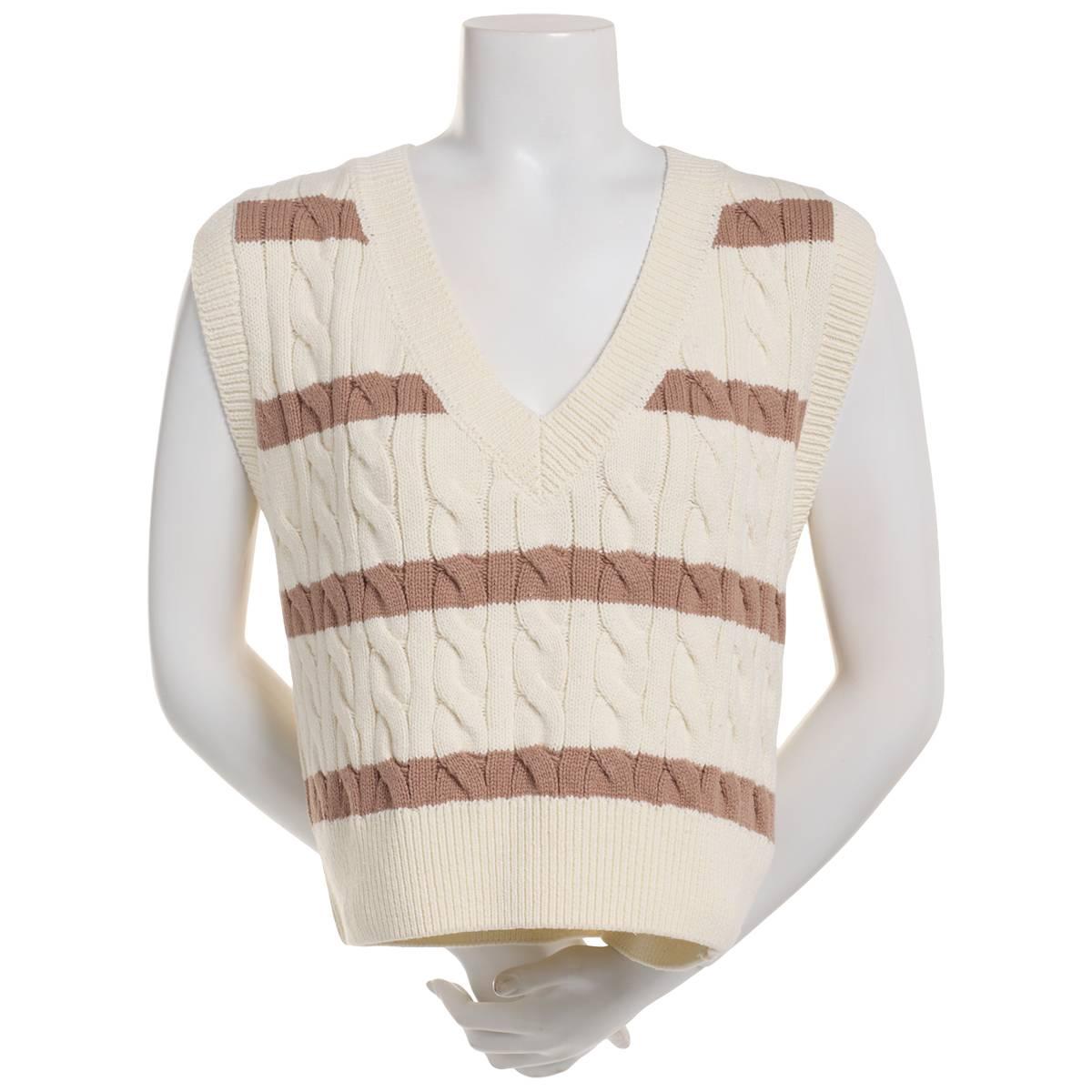 Click here for Juniors Pink Rose Stripe Cable Knit Sweater Vest prices