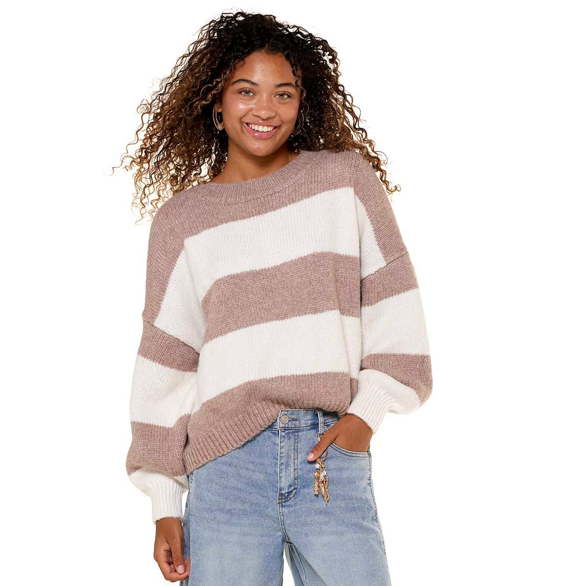 Click here for Juniors Pink Rose Chunky Oversized Balloon Sleeve... prices