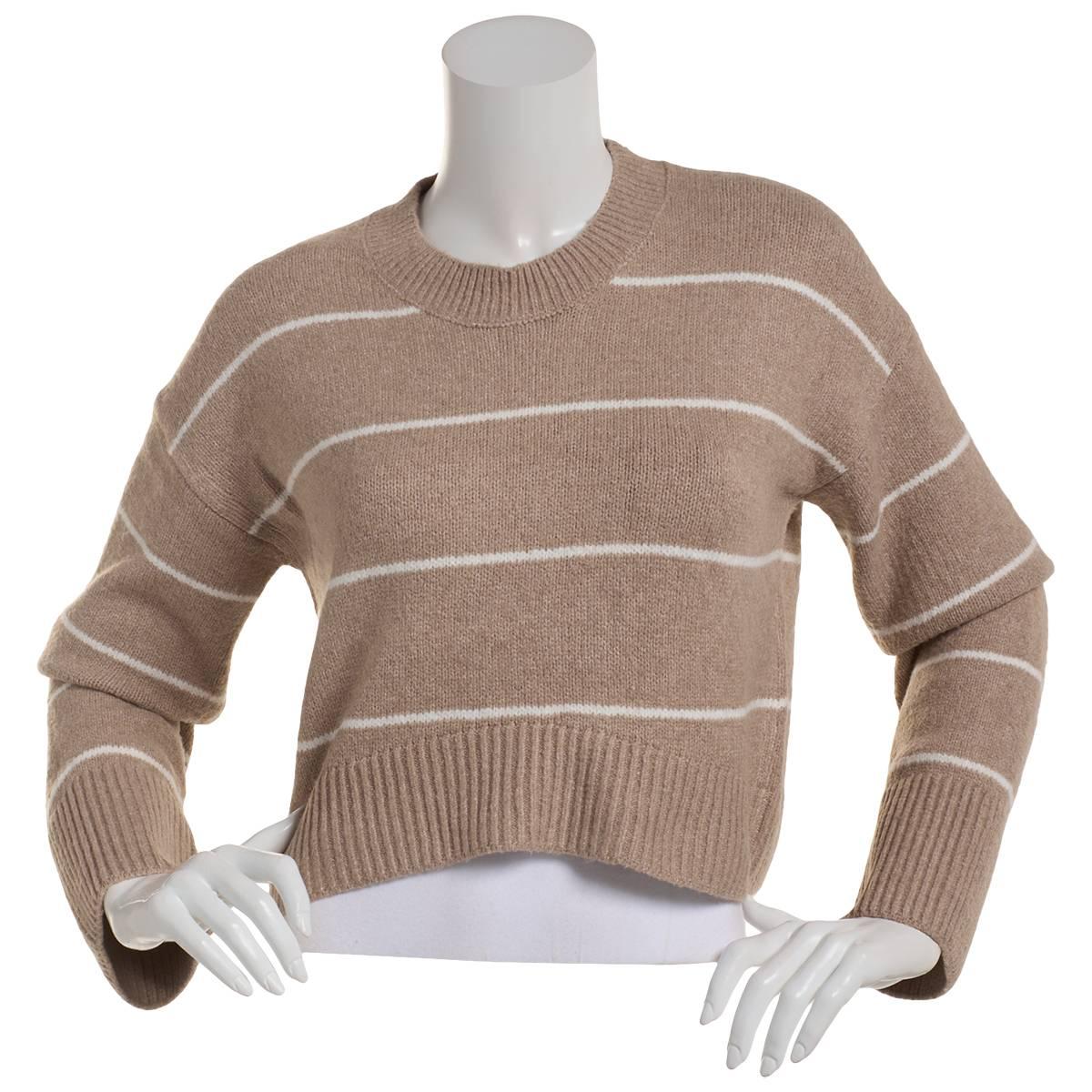 Click here for Juniors Pink Rose Thin Stripe Wide Sleeve Crew Nec... prices