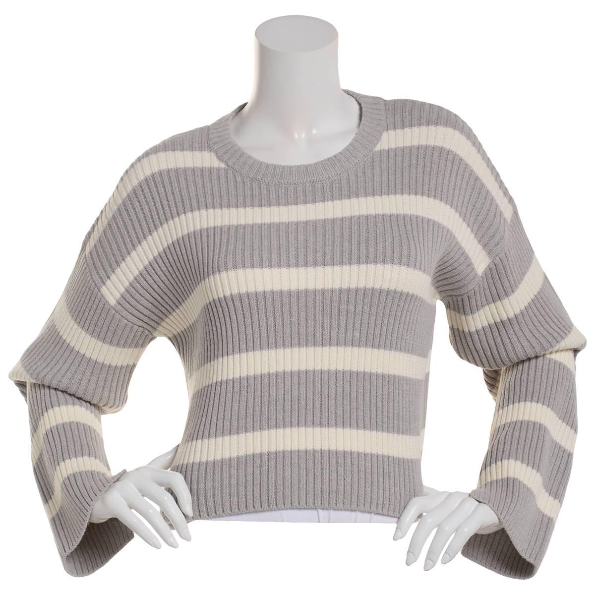 Click here for Juniors Pink Rose Ribbed Cuff Stripe Crew Neck Swe... prices
