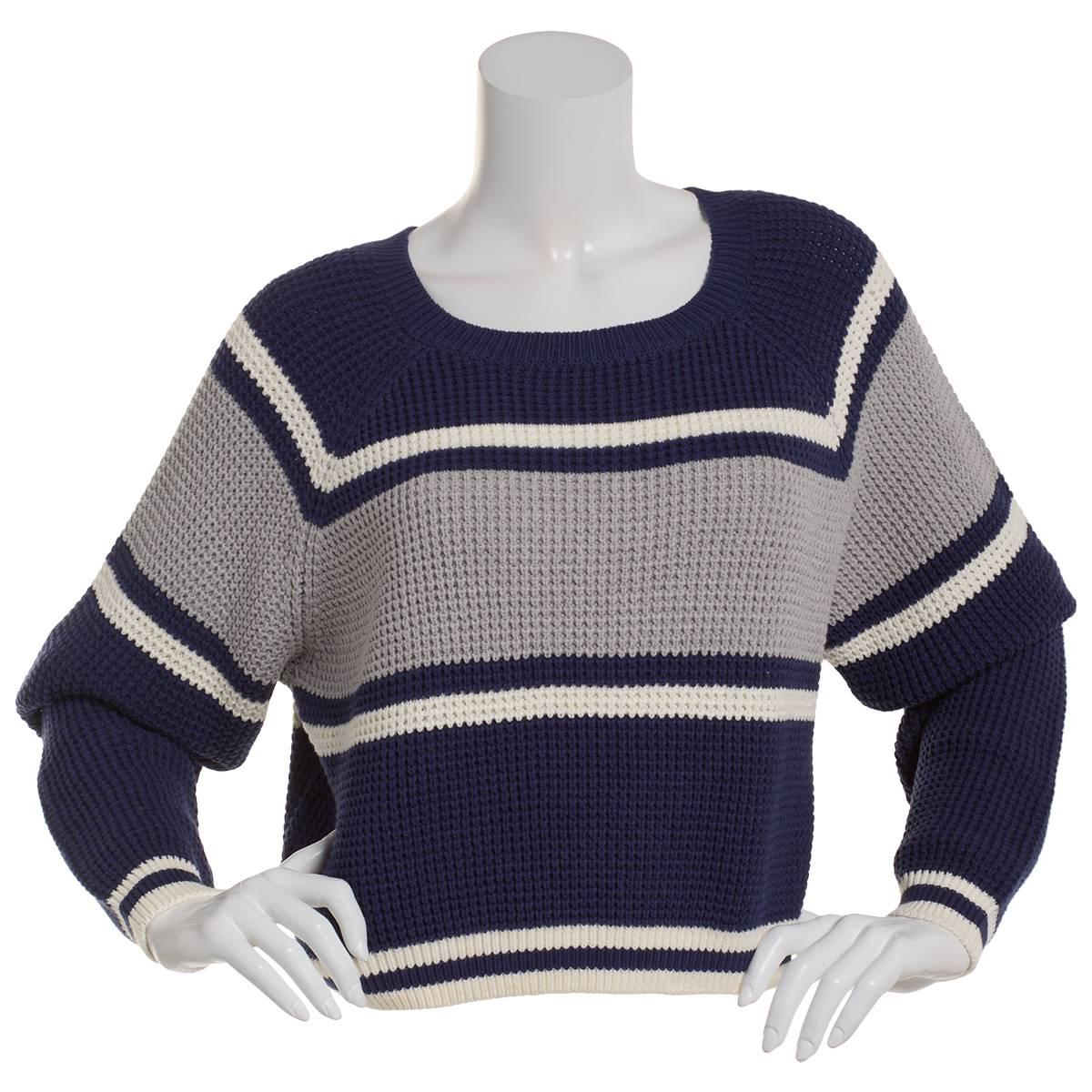 Click here for Juniors Pink Rose Waffle Crew Neck Boxy Mix Stripe... prices
