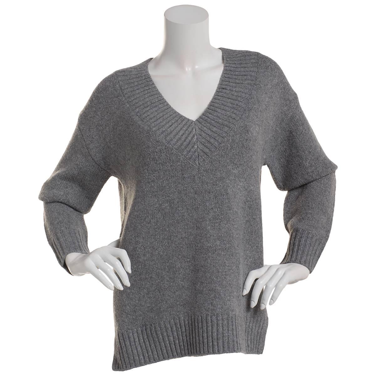 Click here for Juniors Pink Rose Mossy V-Neck Tunic Sweater prices
