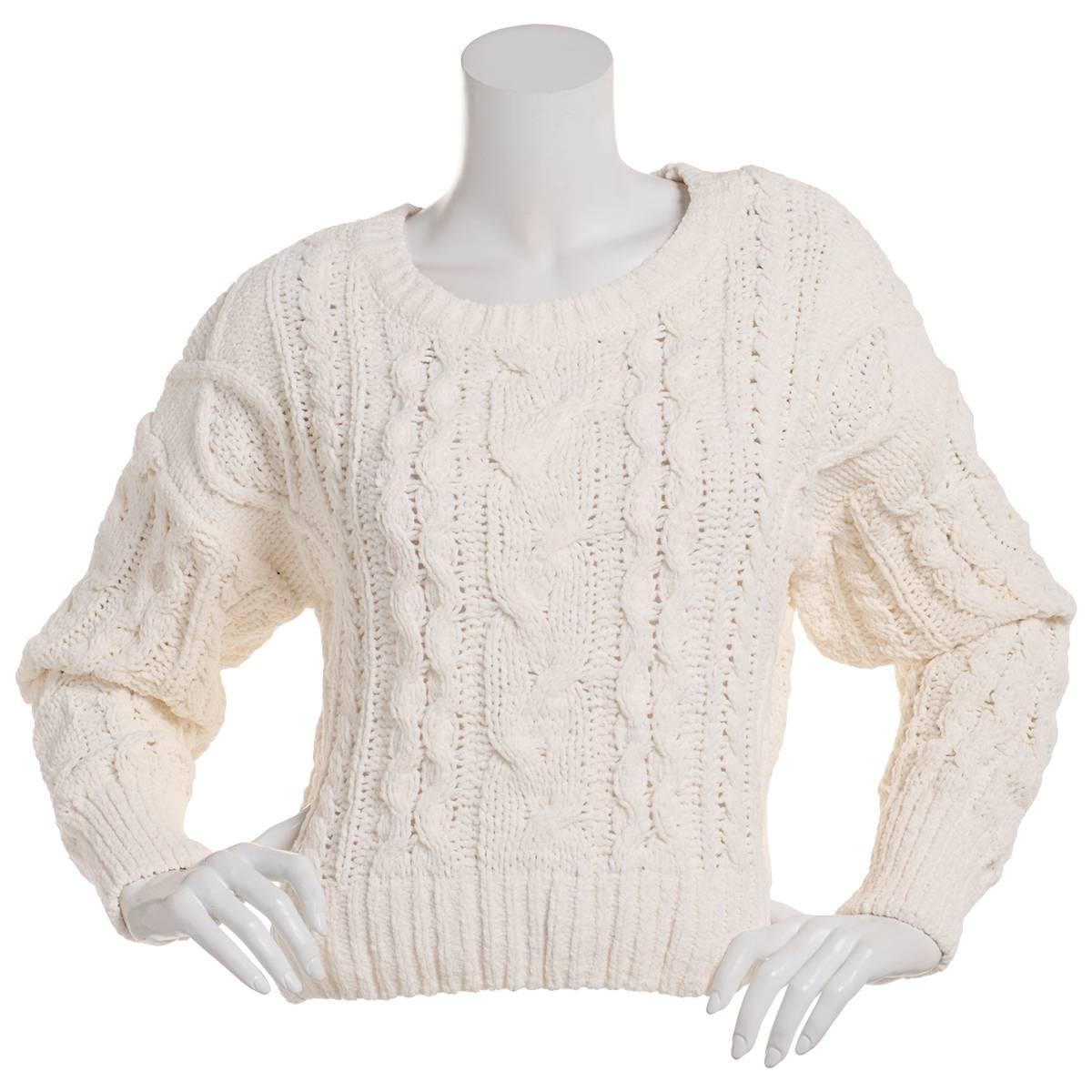 Click here for Juniors Pink Rose Chenille Balloon Sleeve Crew Nec... prices