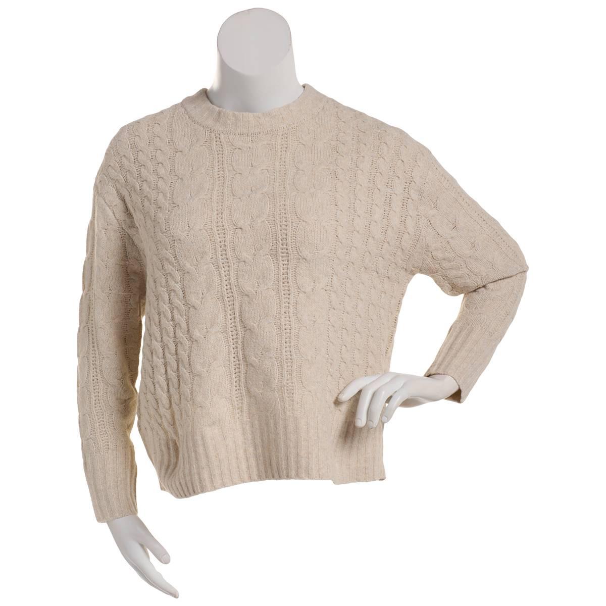 Click here for Juniors Pink Rose Mossy Mix Cable Tunic Crew Neck... prices