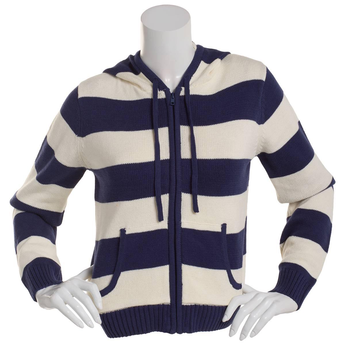 Click here for Juniors Pink Rose Stripe Zip Sweater Hoodie prices