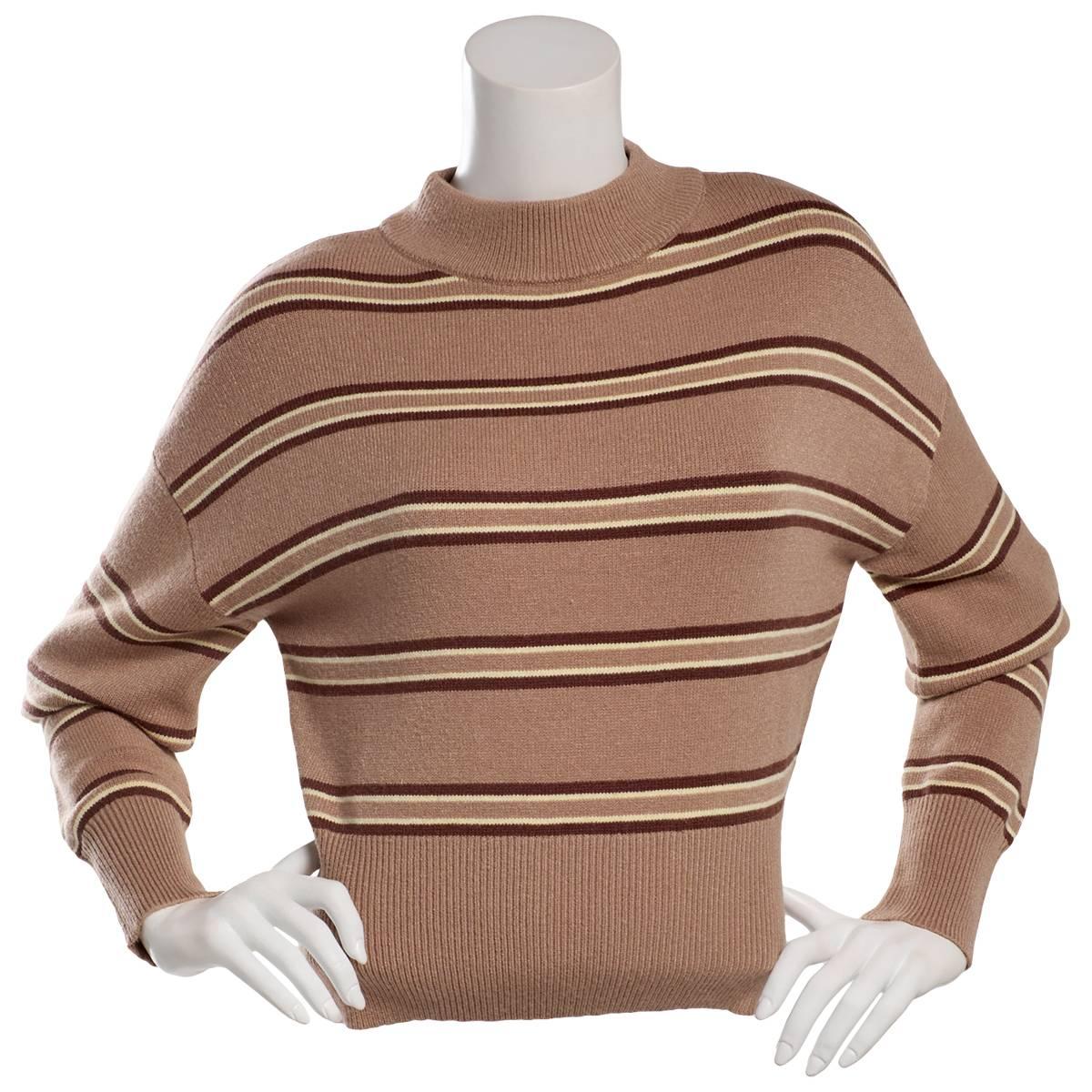 Click here for Juniors Pink Rose Striped Mock Neck High Rib Pullo... prices