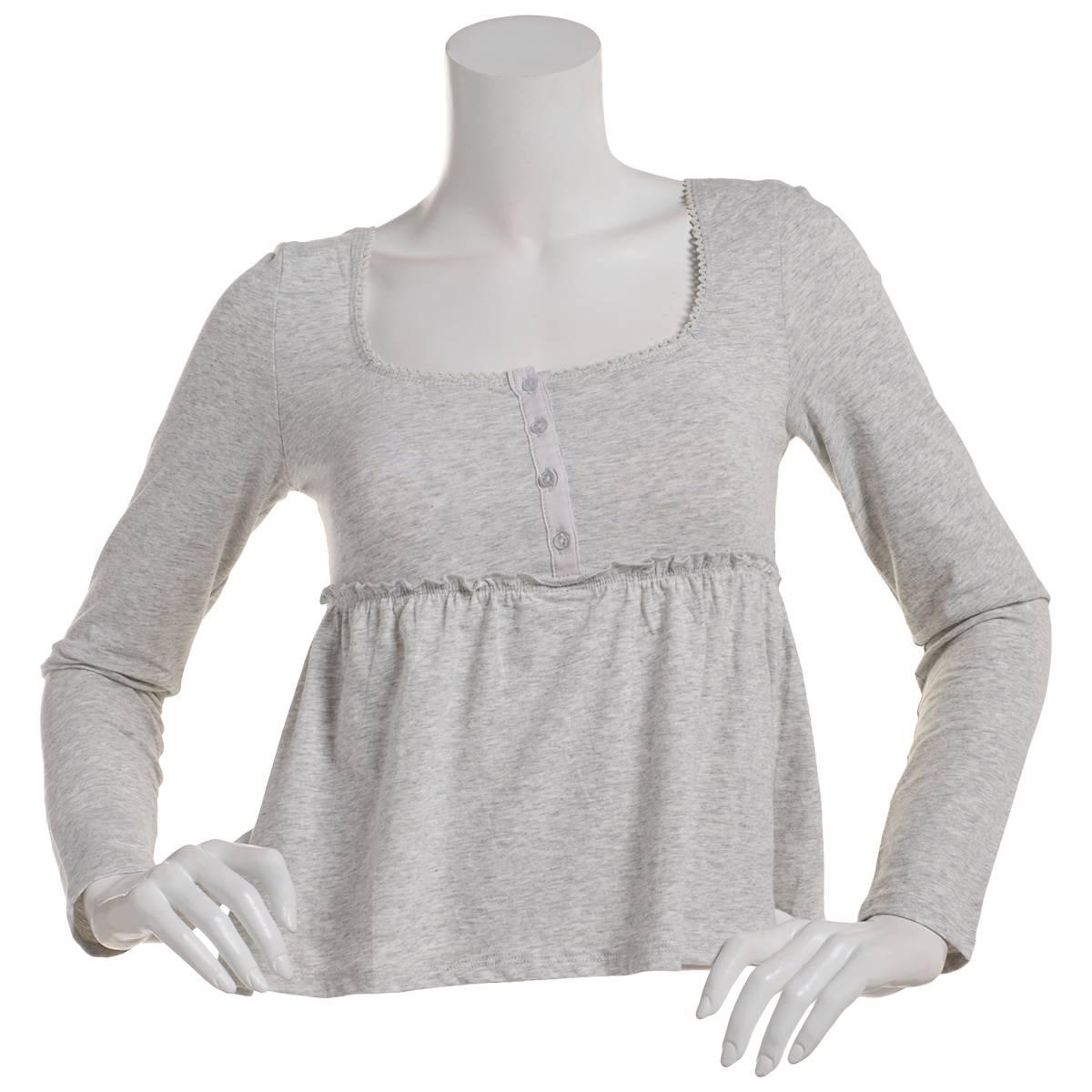 Click here for Juniors Pink Rose Long Sleeve Henley Square Neck B... prices