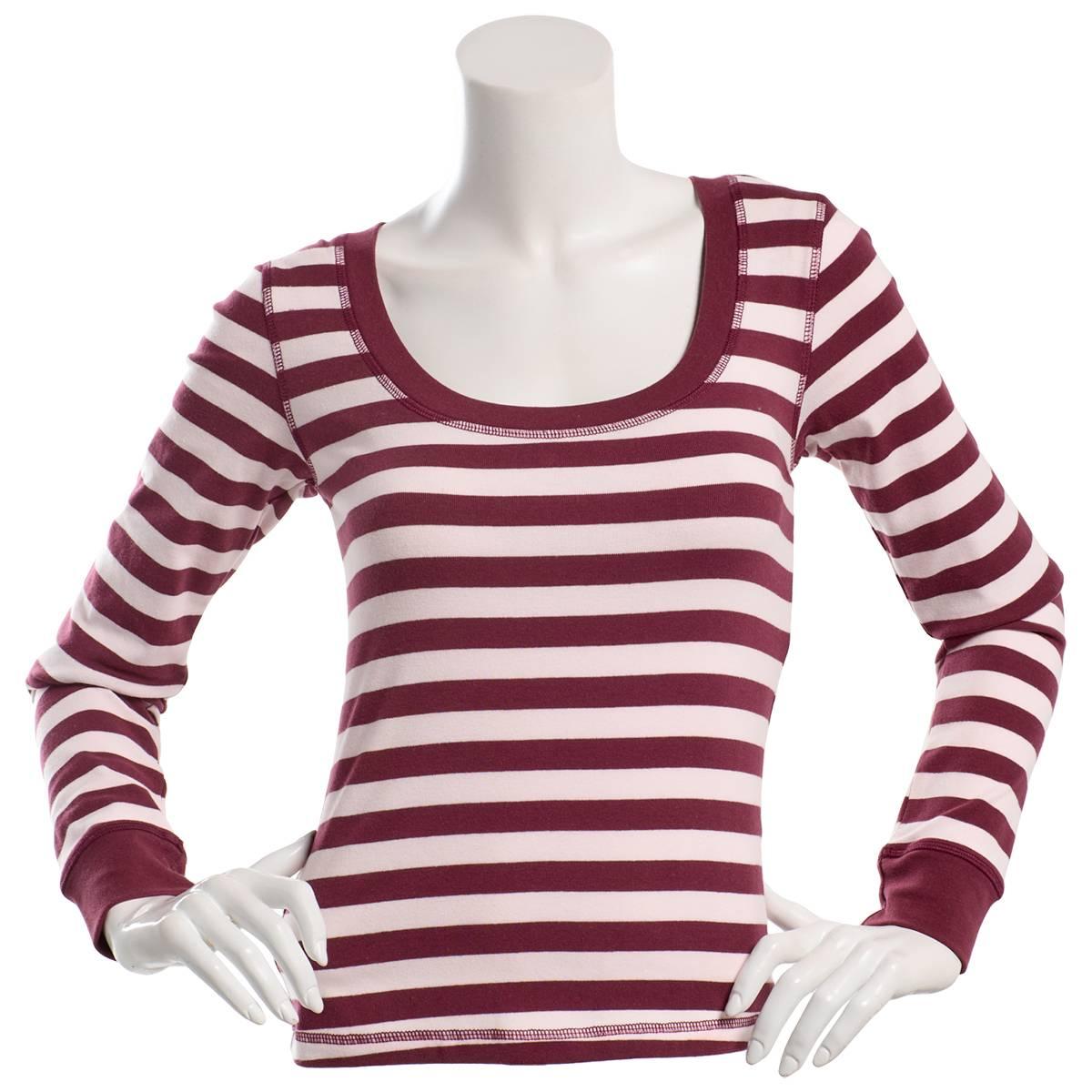 Click here for Juniors Pink Rose Long Sleeve Wide Stripe Deep Sco... prices