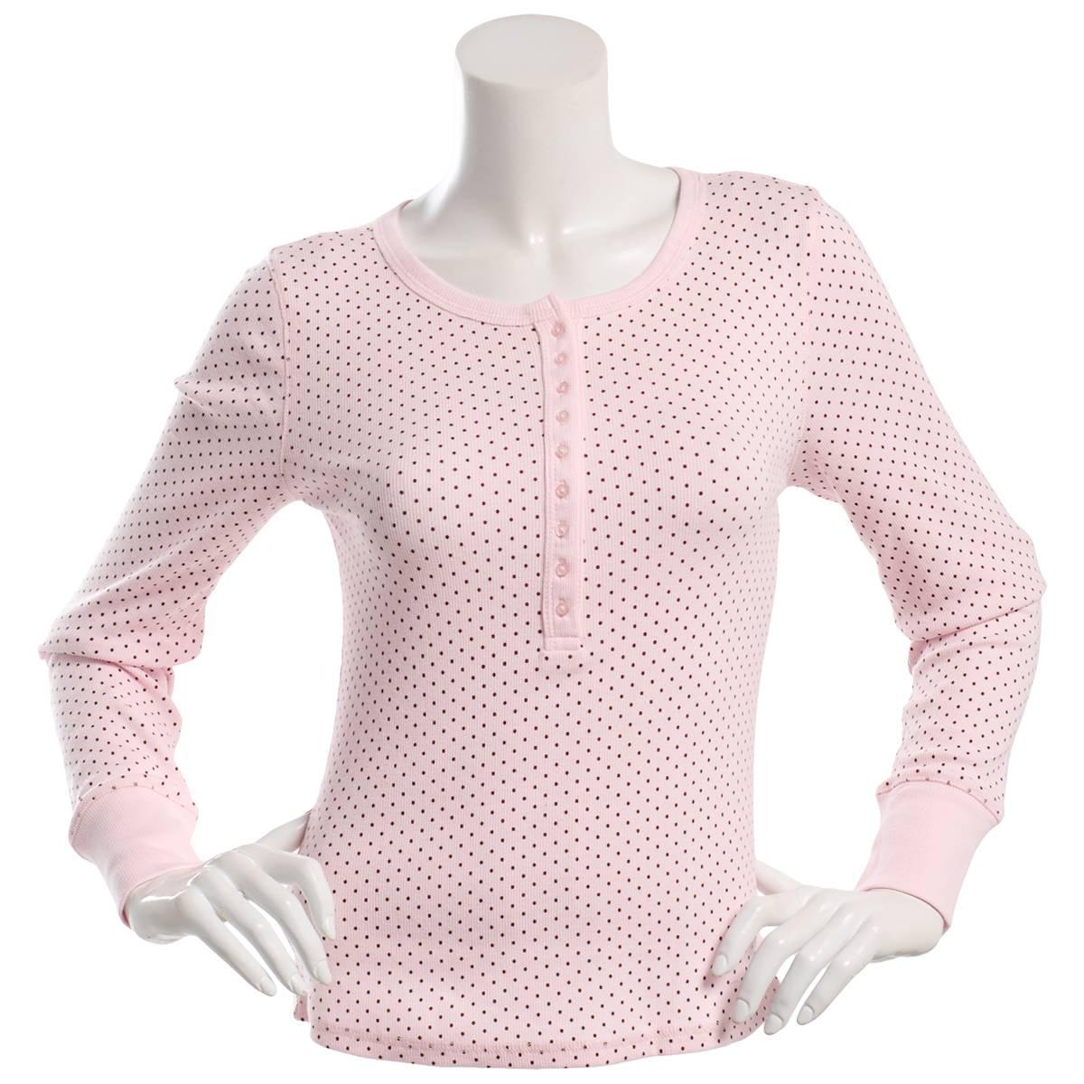 Click here for Juniors Pink Rose Polka Dot Rib Long Sleeve Button... prices