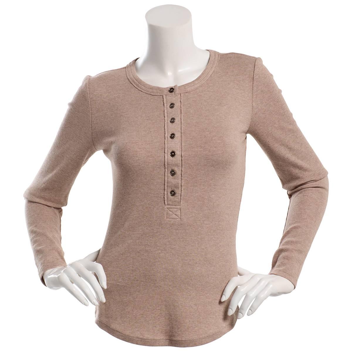 Click here for Juniors Pink Rose Long Sleeve Rib Button Up Henley... prices