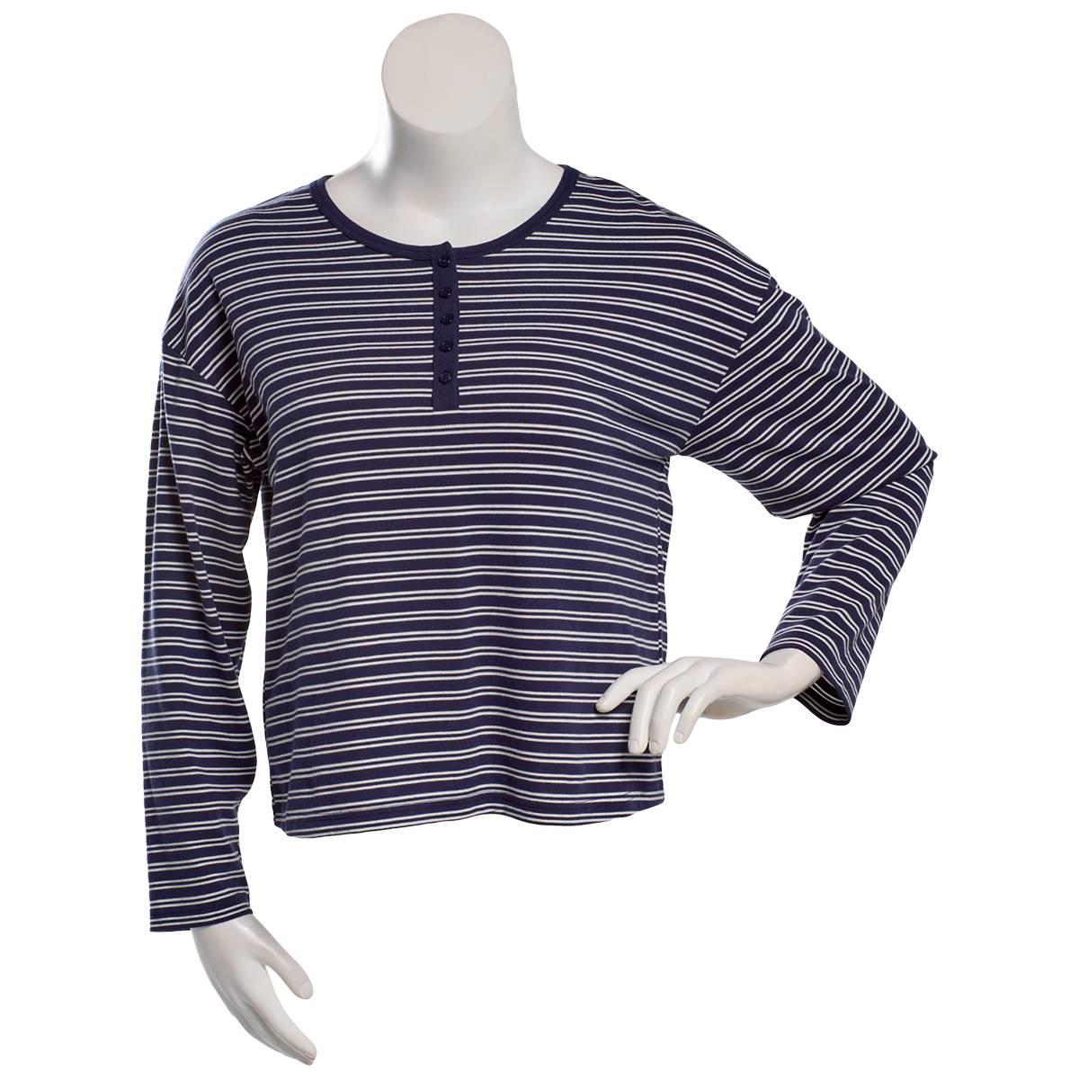 Click here for Juniors Pink Rose Long Sleeve Oversized Stripe But... prices