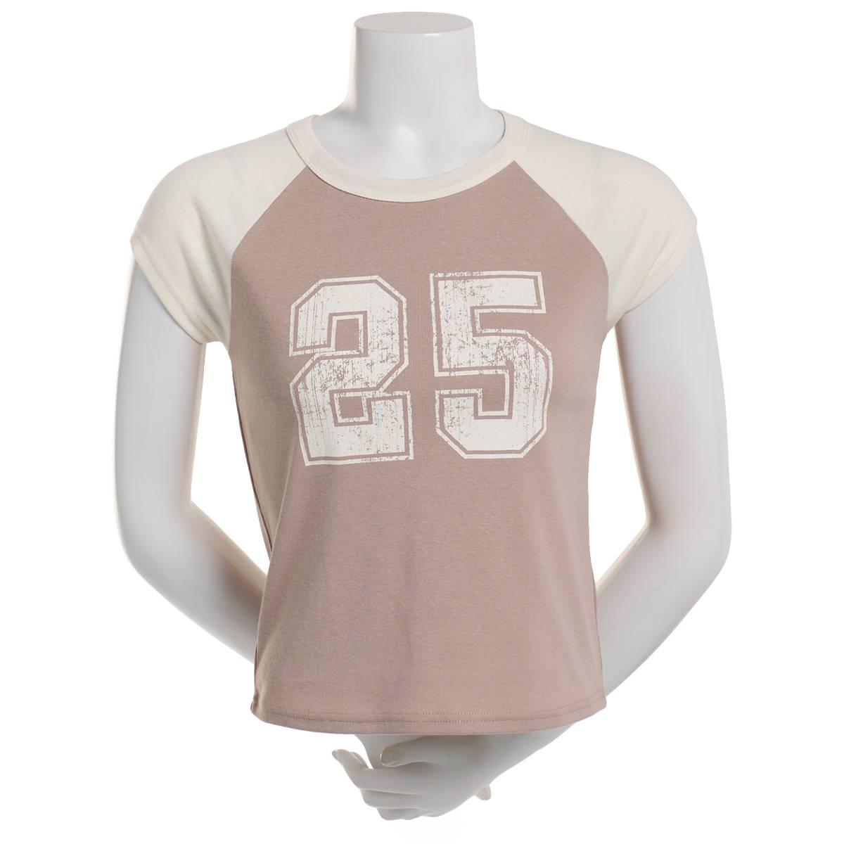 Click here for Juniors Pink Rose Short Sleeve Raglan 25 Baby Tee prices