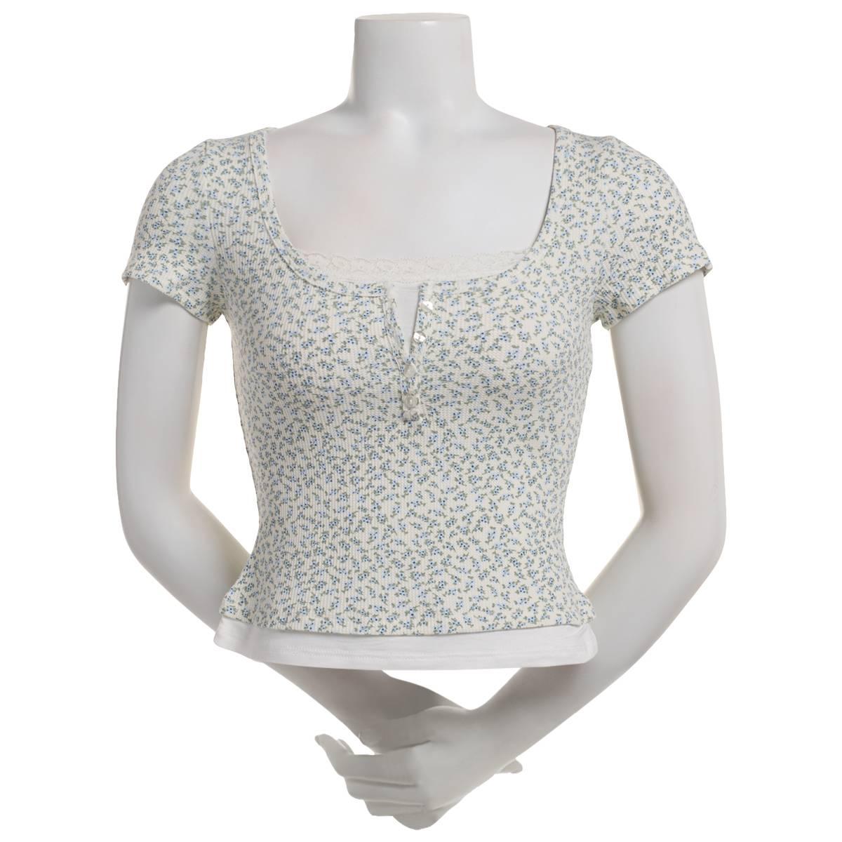 Click here for Juniors Pink Rose Ditsy Thermal Two-in-One Henley... prices