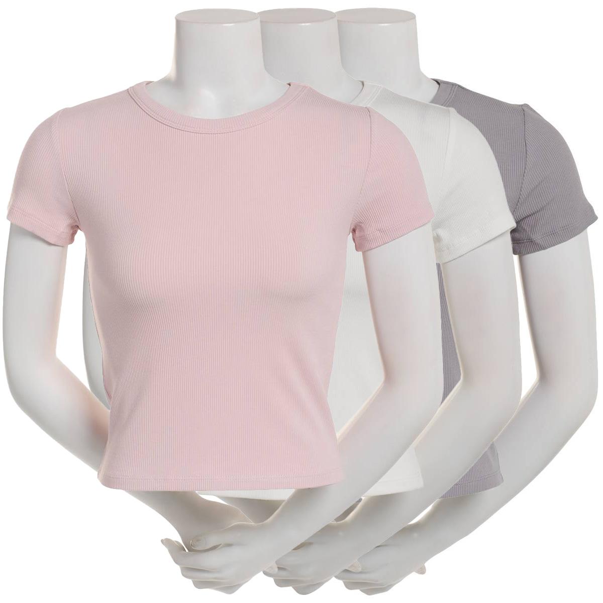 Click here for Juniors Pink Rose 3pk. Short Sleeve Crew Neck Rib... prices